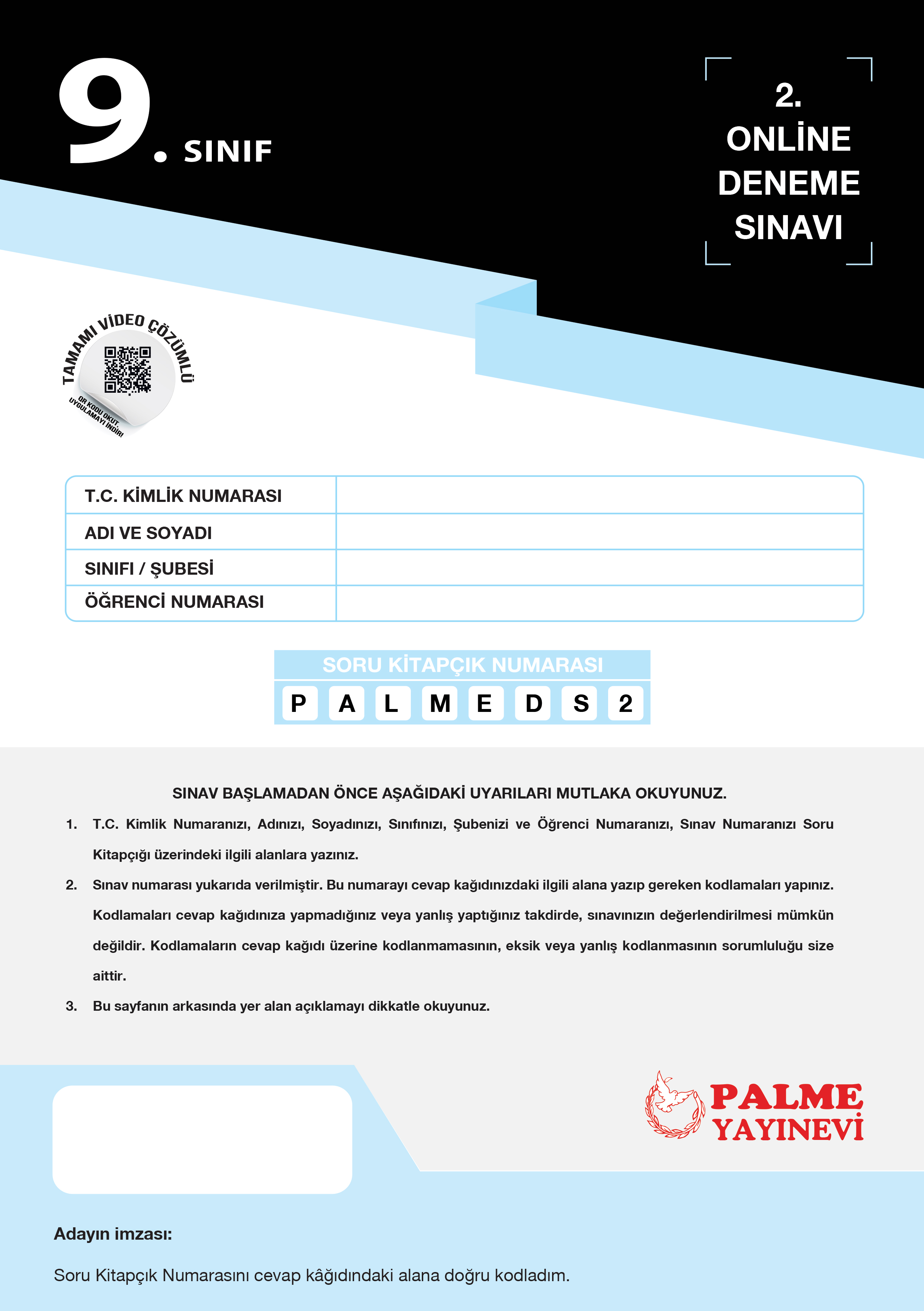 9. Sınıf Ekstra 2. Online Deneme Sınavı | Palme Yayınevi Dijital Eğitim ...